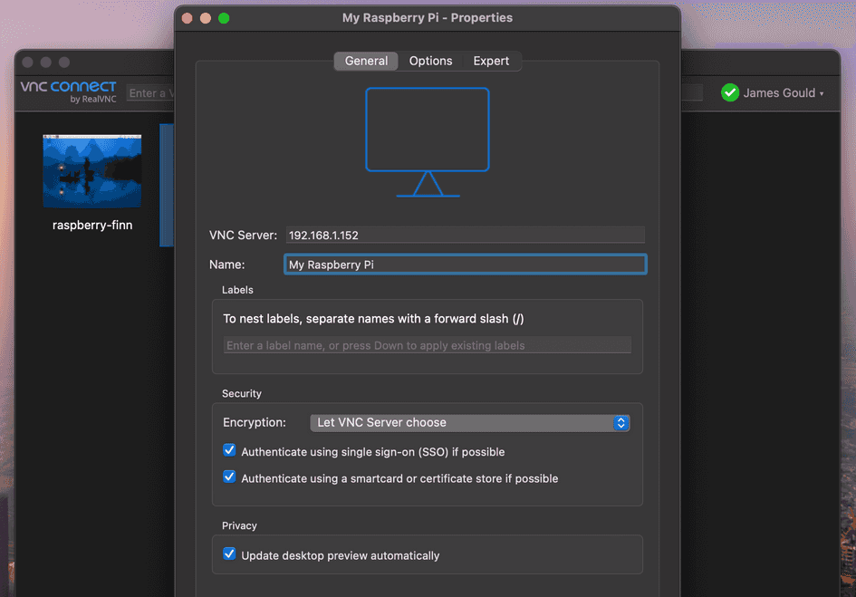 Accessing a Raspberry Pi on a virtual desktop connection with VNC | Jay Gould